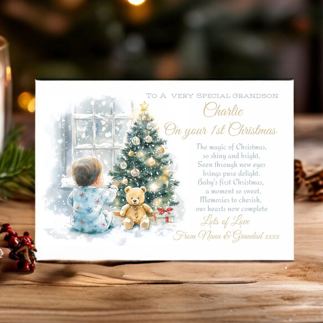 Personalised Baby's First Christmas Card Custom Name and Message ...