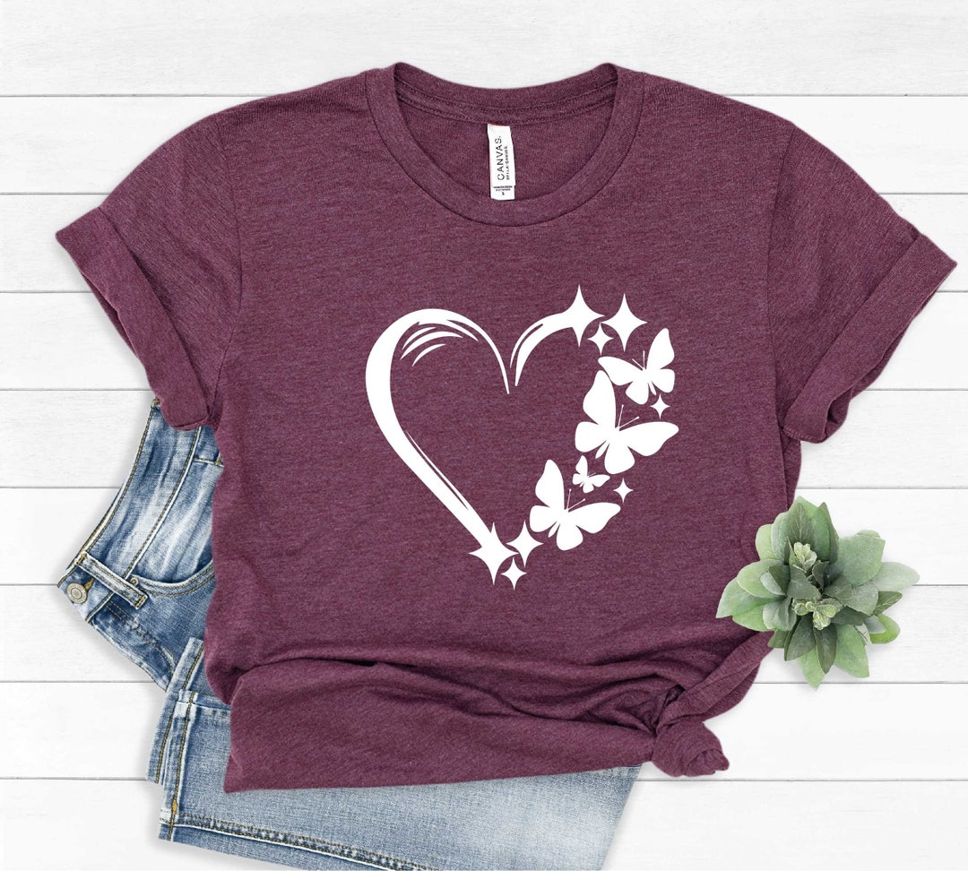 Butterfly Heart Shirt, Butterfly Love, Sparkly Heart, Butterfly Shirt ...