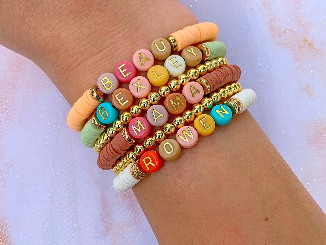 Heishi Custom Name Bracelet,personalized Name Bracelets, Custom Beaded ...