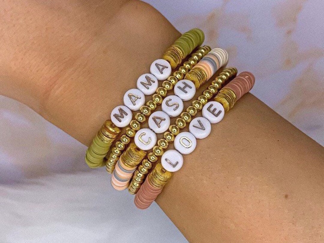 Personalized Heishi Name Bracelet: 14k Gold Plated Disc, Custom Word - Etsy