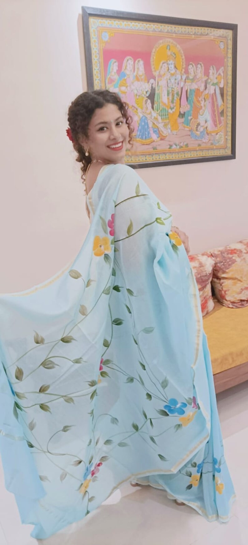 Floral Chanderi Cotton Hand Designed Saree/ Hand Painted Saree - Etsy