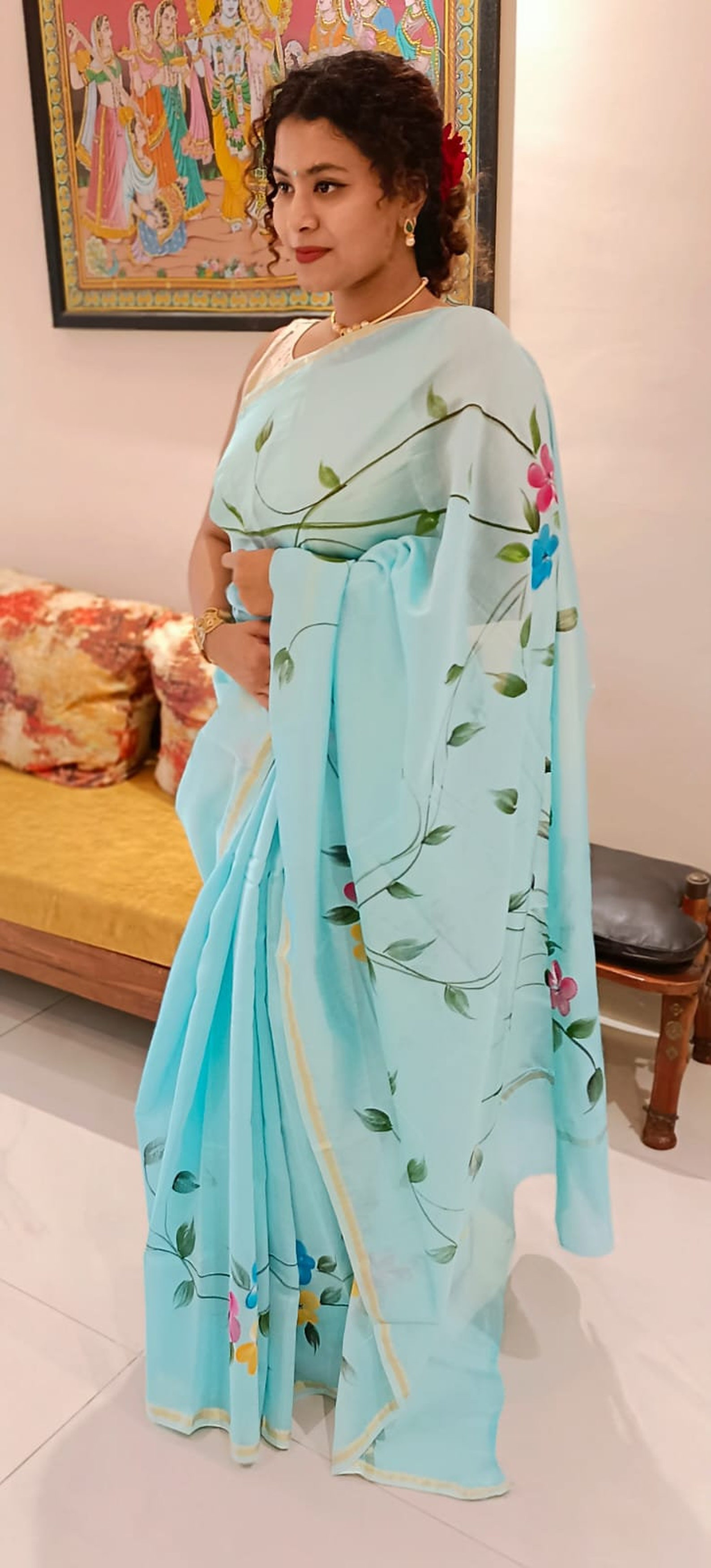 Floral Chanderi Cotton Hand Designed Saree/ Hand Painted Saree - Etsy