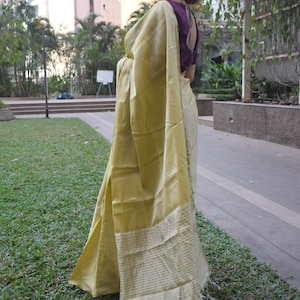 Golden Handwoven Chanderi Zari Saree for All Occasions - Etsy
