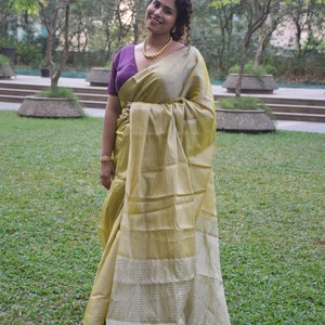 Golden Handwoven Chanderi Zari Saree for All Occasions - Etsy