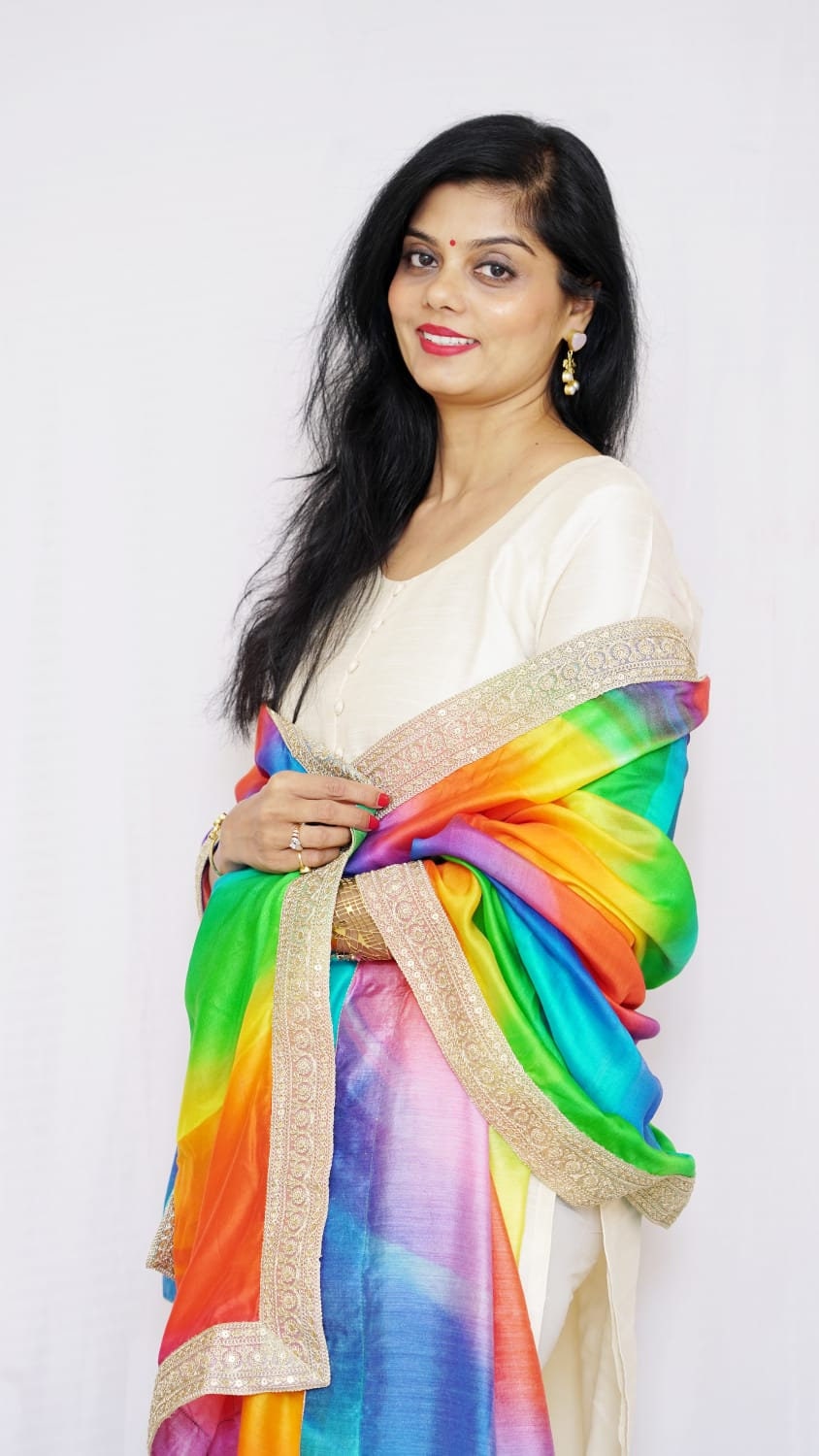 Rainbow Color Satin // Silk Dupatta//gold Embroidery - Etsy