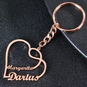 Personalized Two Names Double Heart Name Keychain | Custom Name Key Chain | Multiple Name Heart ...