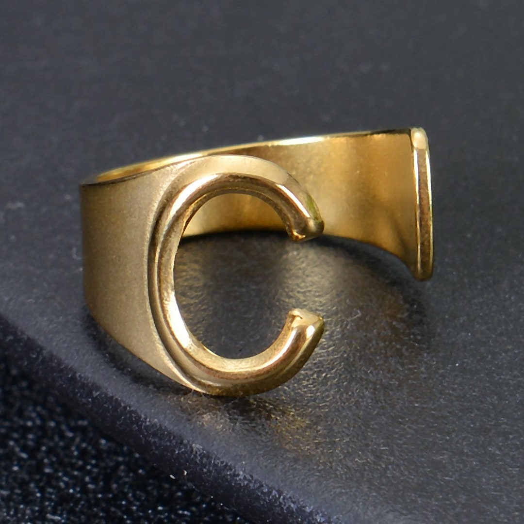 Personalized Adjustable A-Z Initial Ring | Big Initial Ring | Custom ...