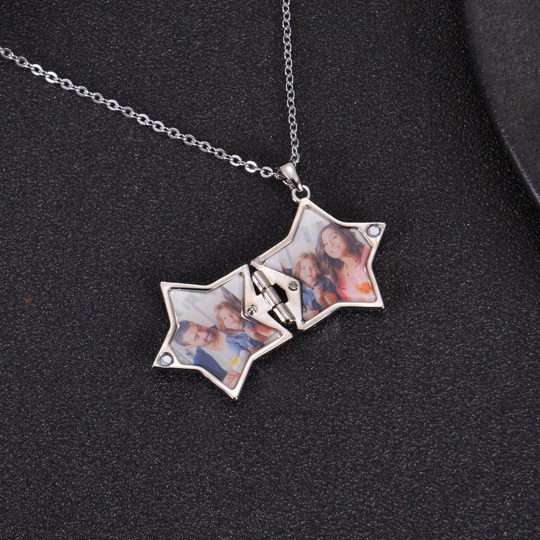 Personalized Star Photo Locket Necklace: Foldable Two-picture Keepsake ...