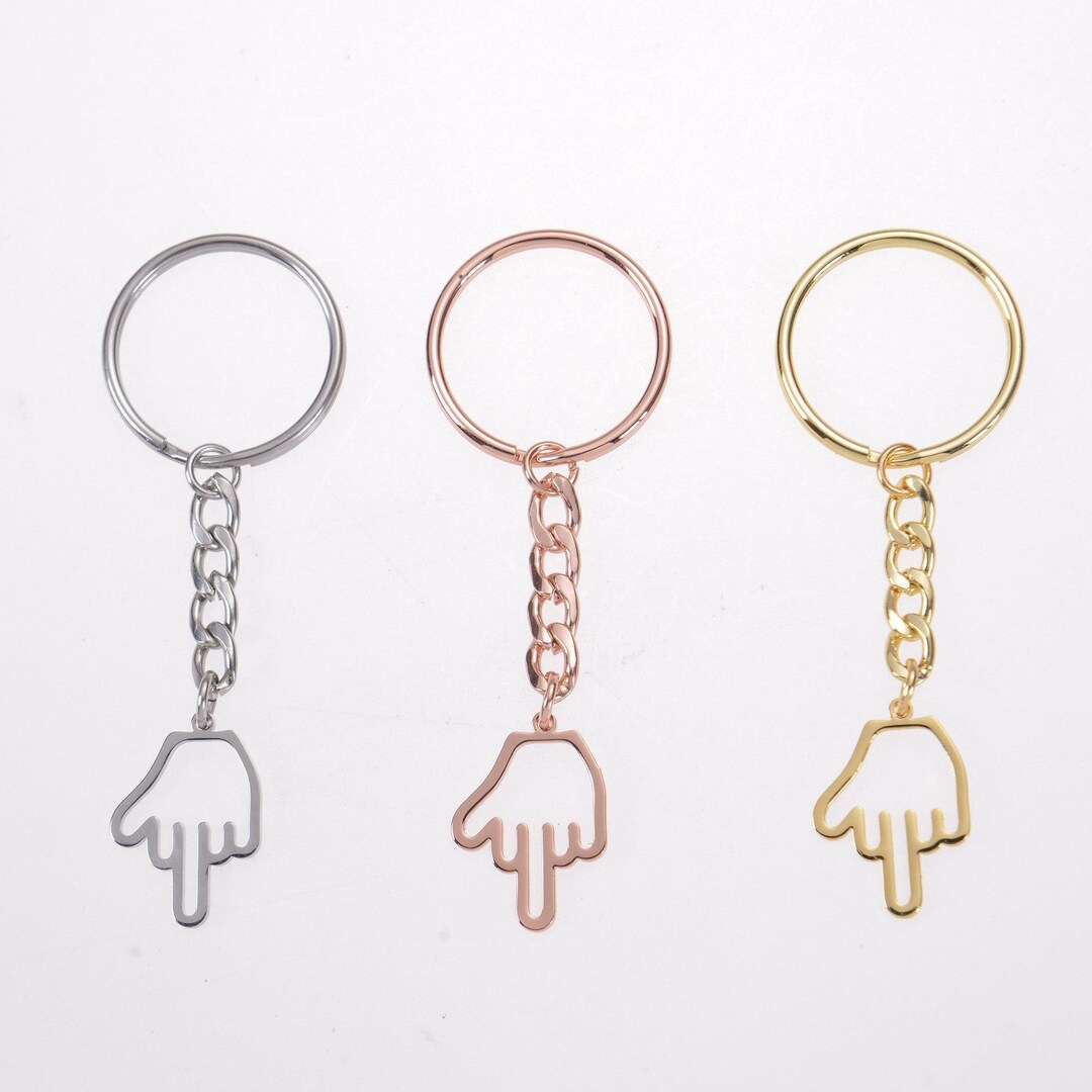 Funny Middle Finger Keychain for Men and Women in Gold, Silver and Rose ...