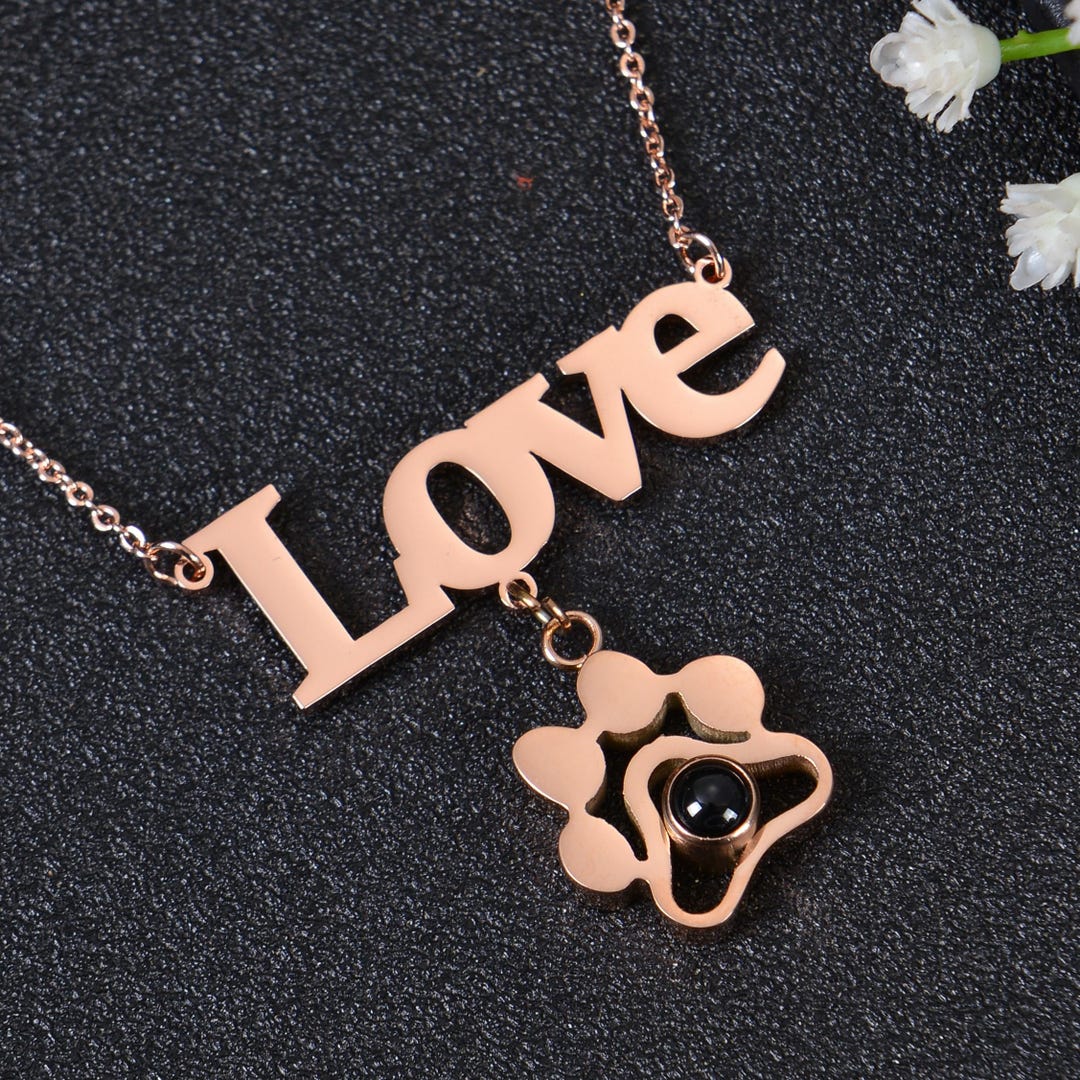 Personalized Pet Photo Projection Necklace: Paw Print Memorial Jewelry ...