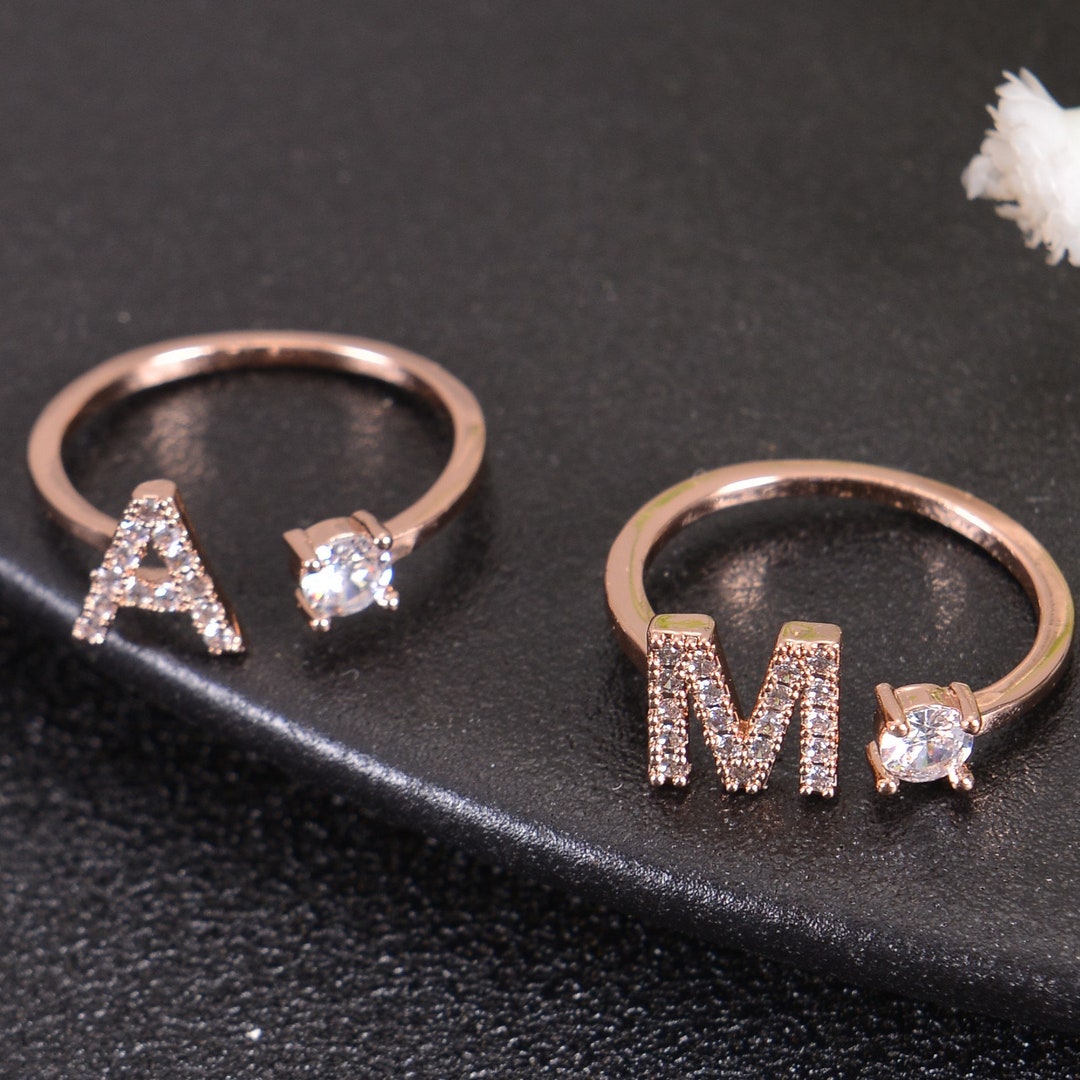 Personalized Diamond Studded Initial Ring Gold, Silver & Rose Gold ...