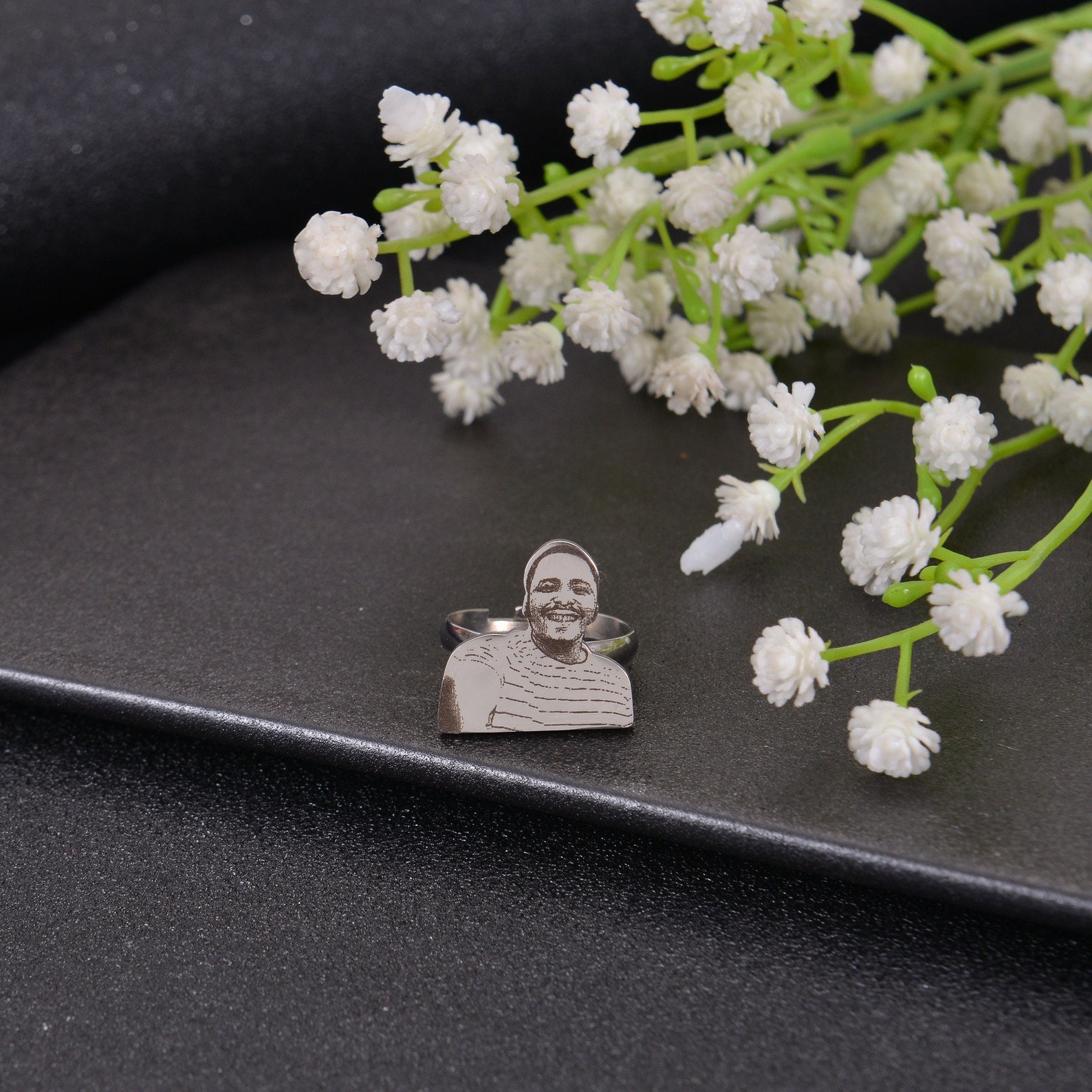 Photo Portrait Ring in Gold & 925 Sterling Silver Personalized Photo ...