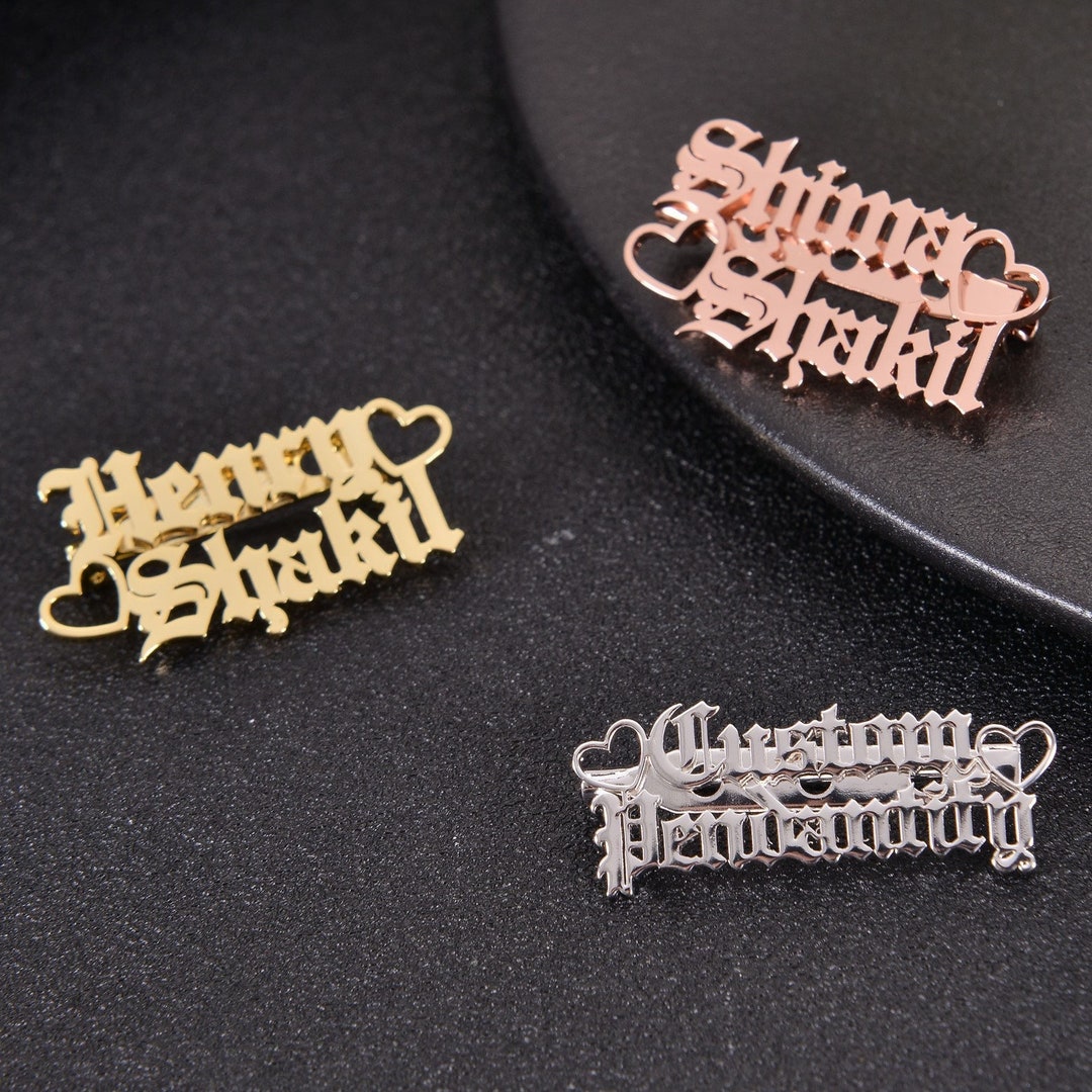 Personalized Name Brooch in Gold, Silver & Rose Gold Custom Couple Name ...