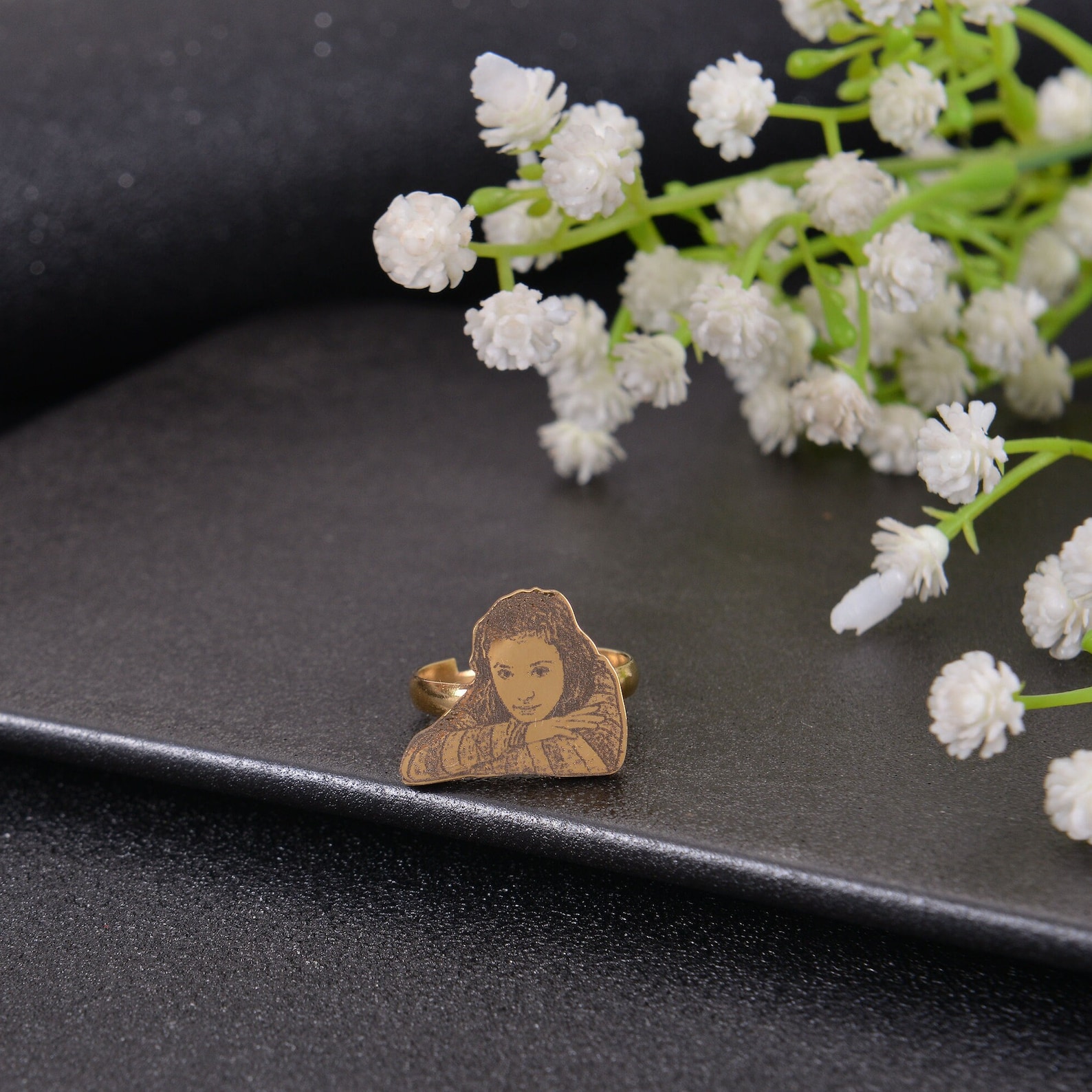 Photo Portrait Ring in Gold & 925 Sterling Silver Personalized Photo ...
