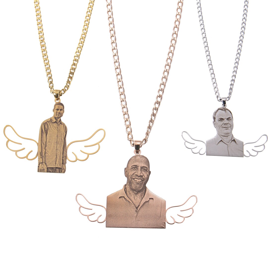 Personalized Angel Wings Photo Pendant Necklace: Memorial Gift - Etsy