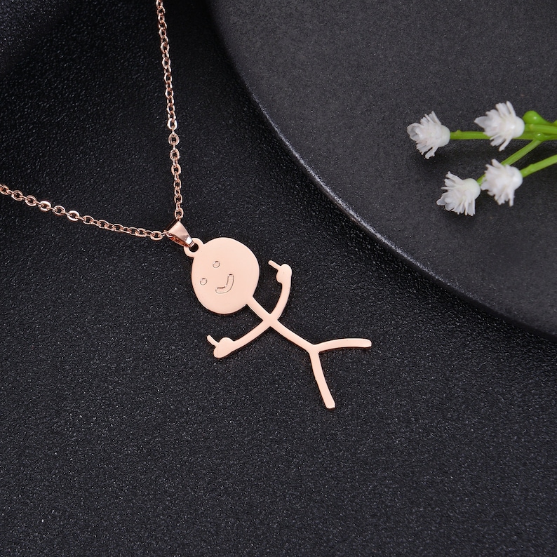Funny Doodle Stickman Middle Finger Pendant Necklace: Gold, Silver ...