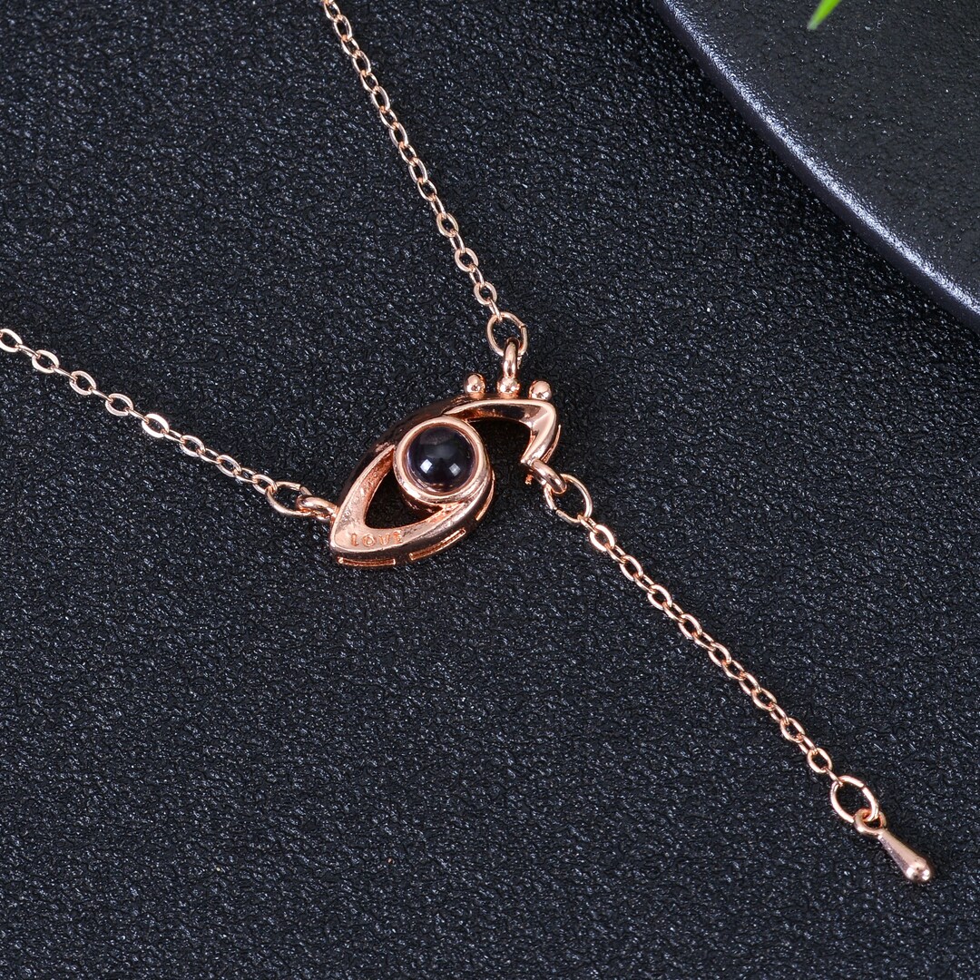 Personalized Eye Shaped Photo Projection Necklace | Evil Eye Photo ...