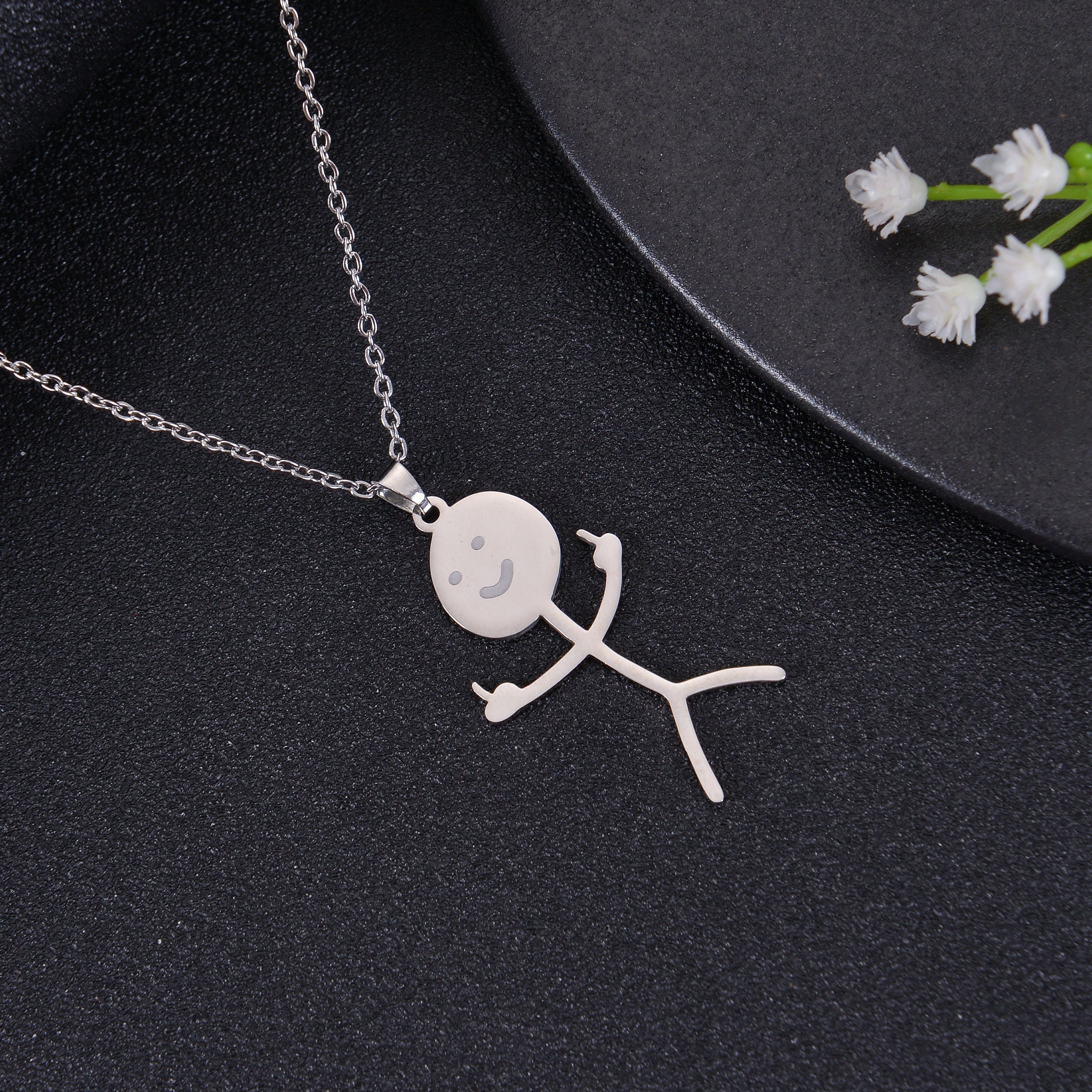 Funny Doodle Stickman Middle Finger Necklace in Gold Silver - Etsy UK