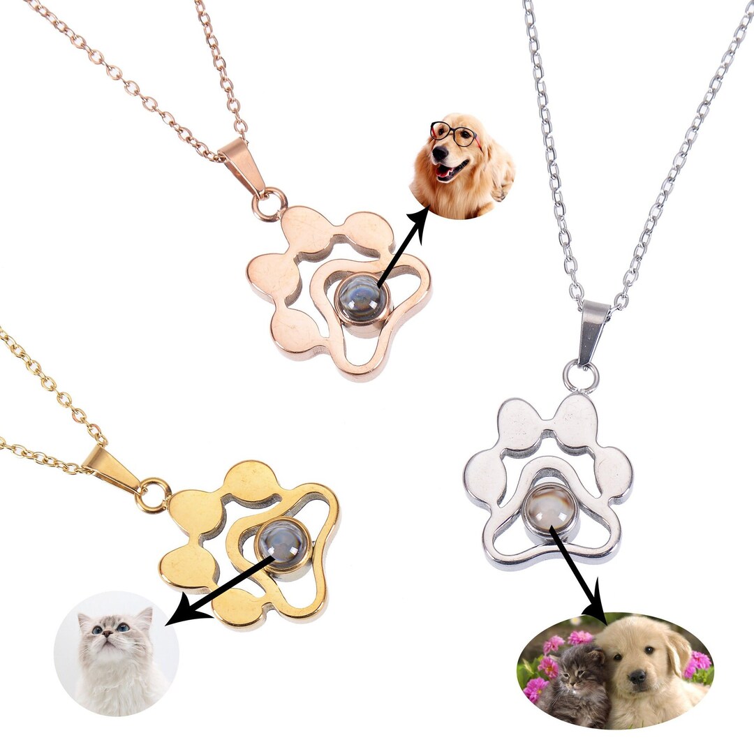 Personalized Pet Photo Projection Paw Necklace: Custom Memorial Pendant ...