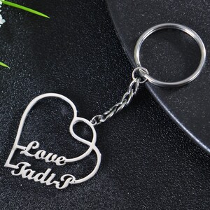 Personalized Two Names Double Heart Name Keychain | Custom Name Key Chain | Multiple Name Heart ...