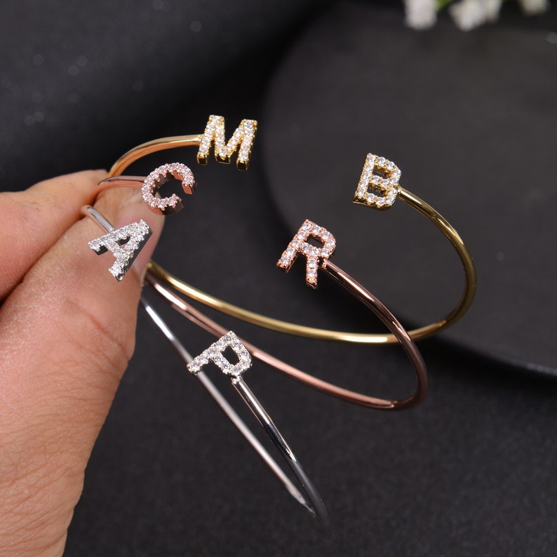 Diamond Initial Bracelet: Personalized Two-letter Bangle - Etsy