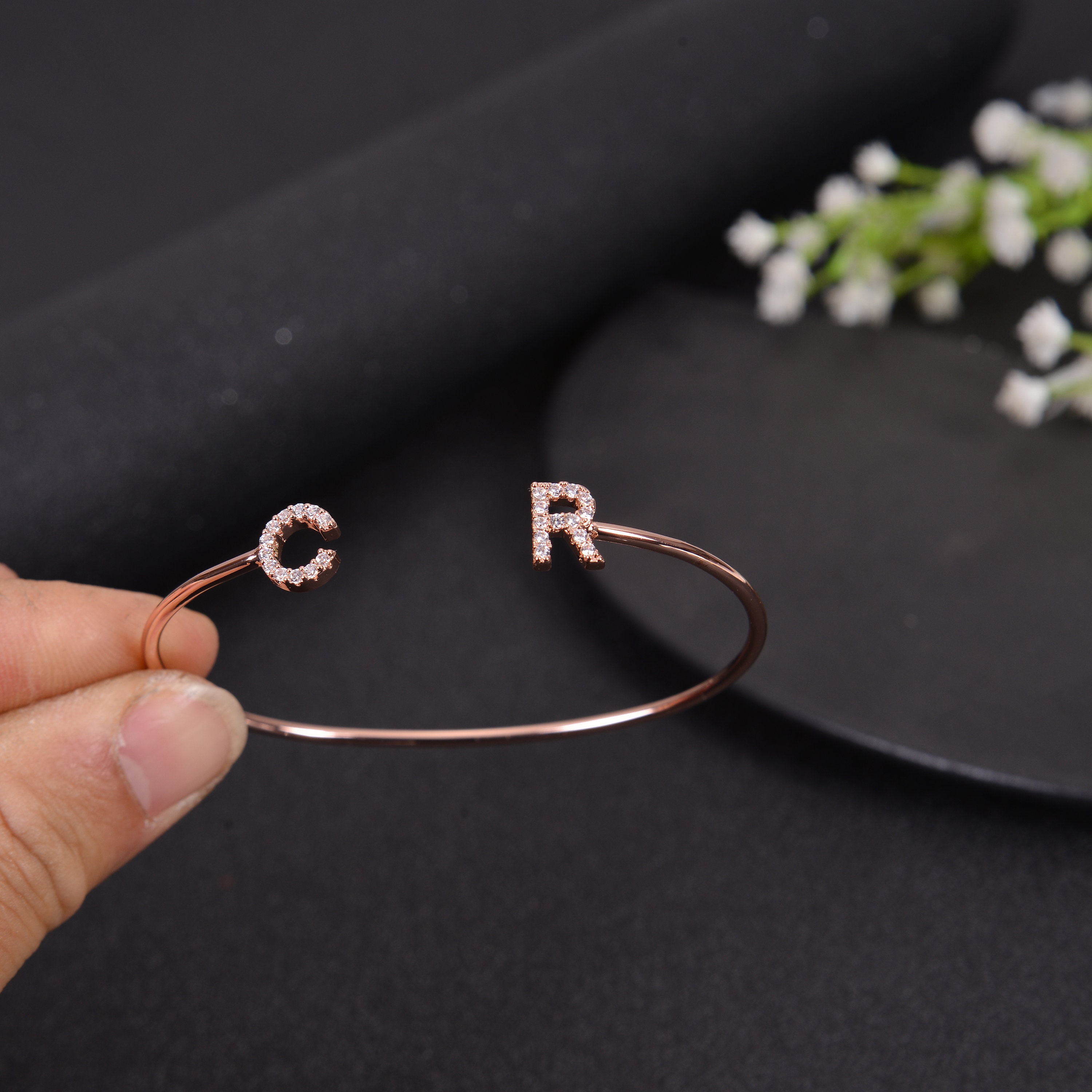Diamond Initial Bracelet: Personalized Two-letter Bangle - Etsy