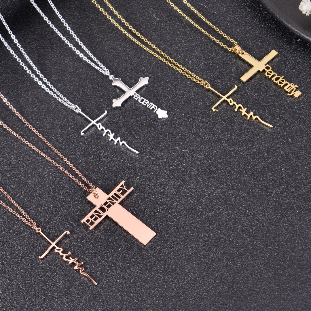 Personalized Name Cross Christian Necklace Chain Pendant in Gold ...