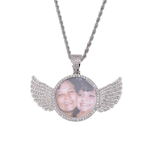 Personalized Angel Wings Photo Pendant: Diamond Studded Custom Necklace ...