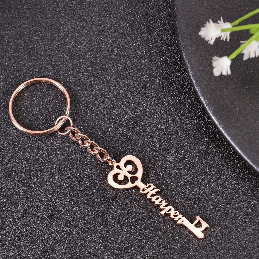 Personalized Name Key Shaped Keychain in Gold & Silver | Pretty Name ...