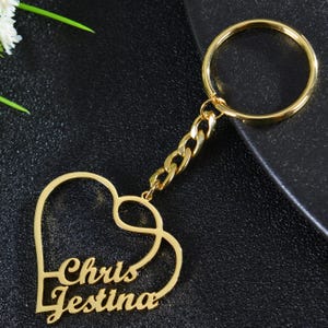 Personalized Two Names Double Heart Name Keychain | Custom Name Key Chain | Multiple Name Heart ...