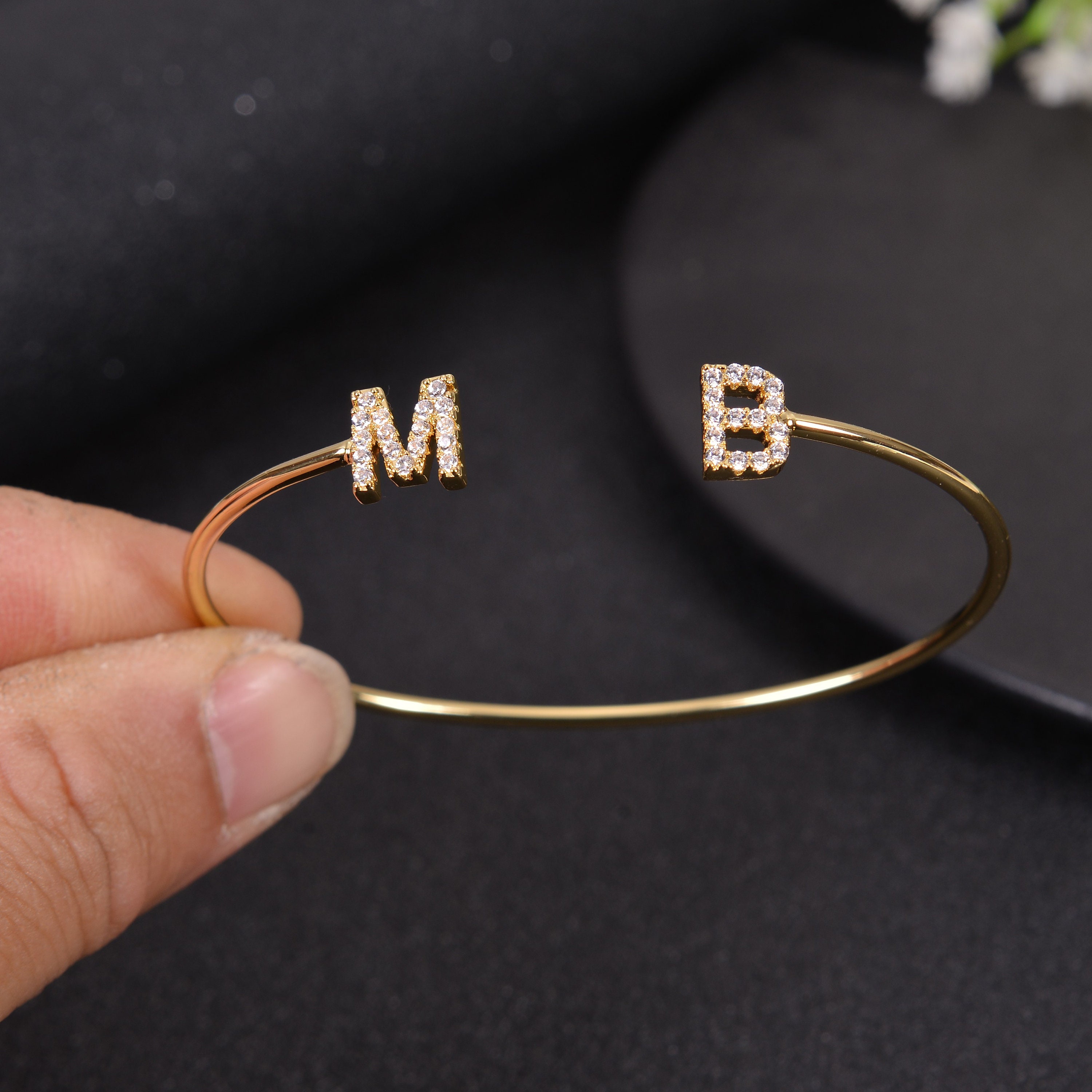 Diamond Initial Bracelet: Personalized Two-letter Bangle - Etsy