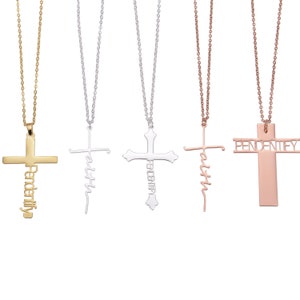 Personalized Name Cross Christian Necklace Chain Pendant in Gold ...