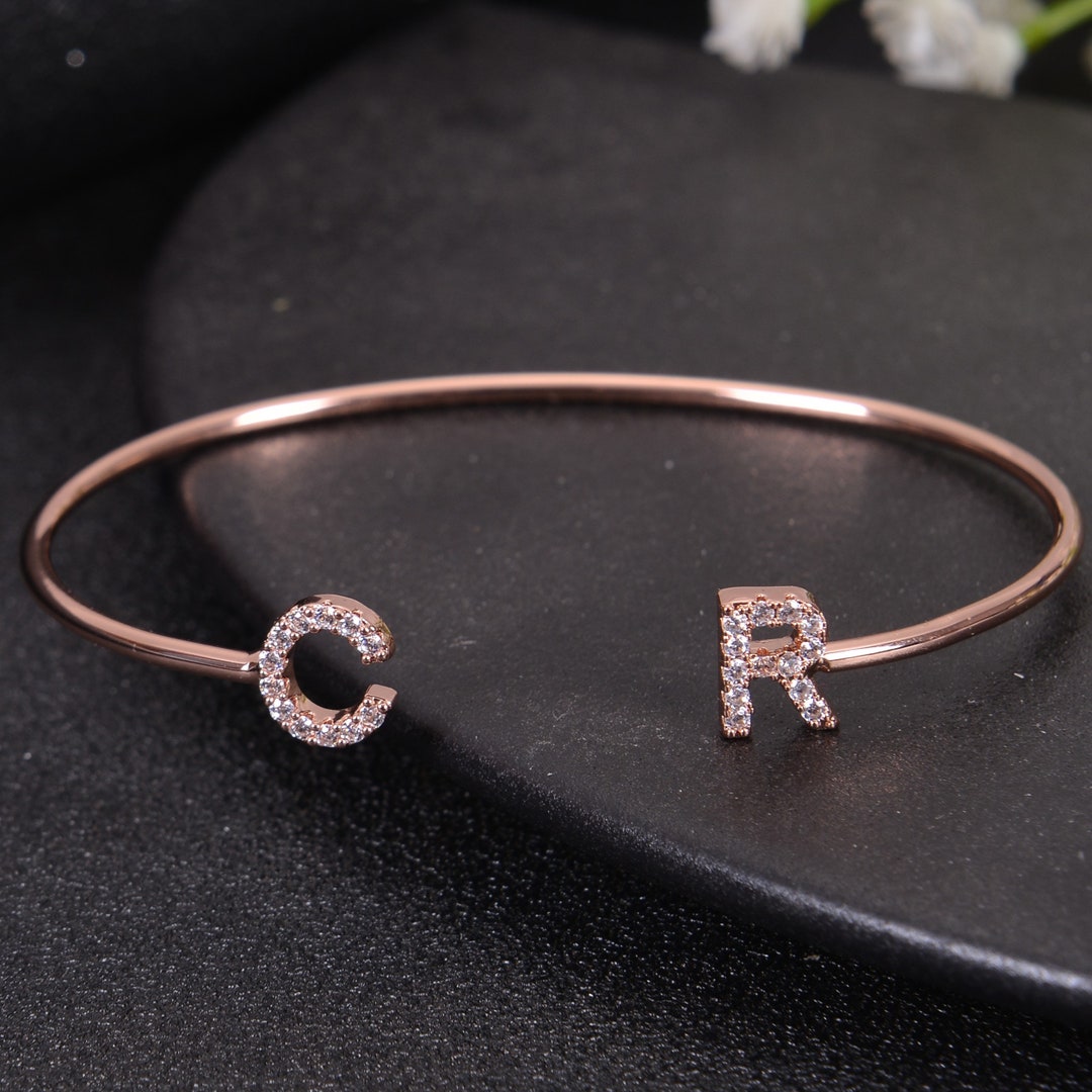 Diamond Initial Bracelet: Personalized Two-letter Bangle - Etsy