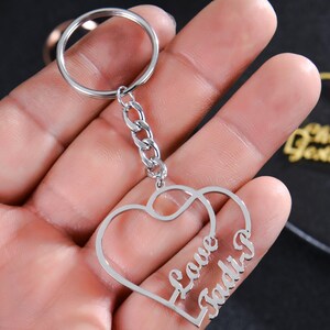 Personalized Two Names Double Heart Name Keychain | Custom Name Key Chain | Multiple Name Heart ...