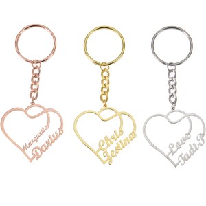Personalized Two Names Double Heart Name Keychain | Custom Name Key ...