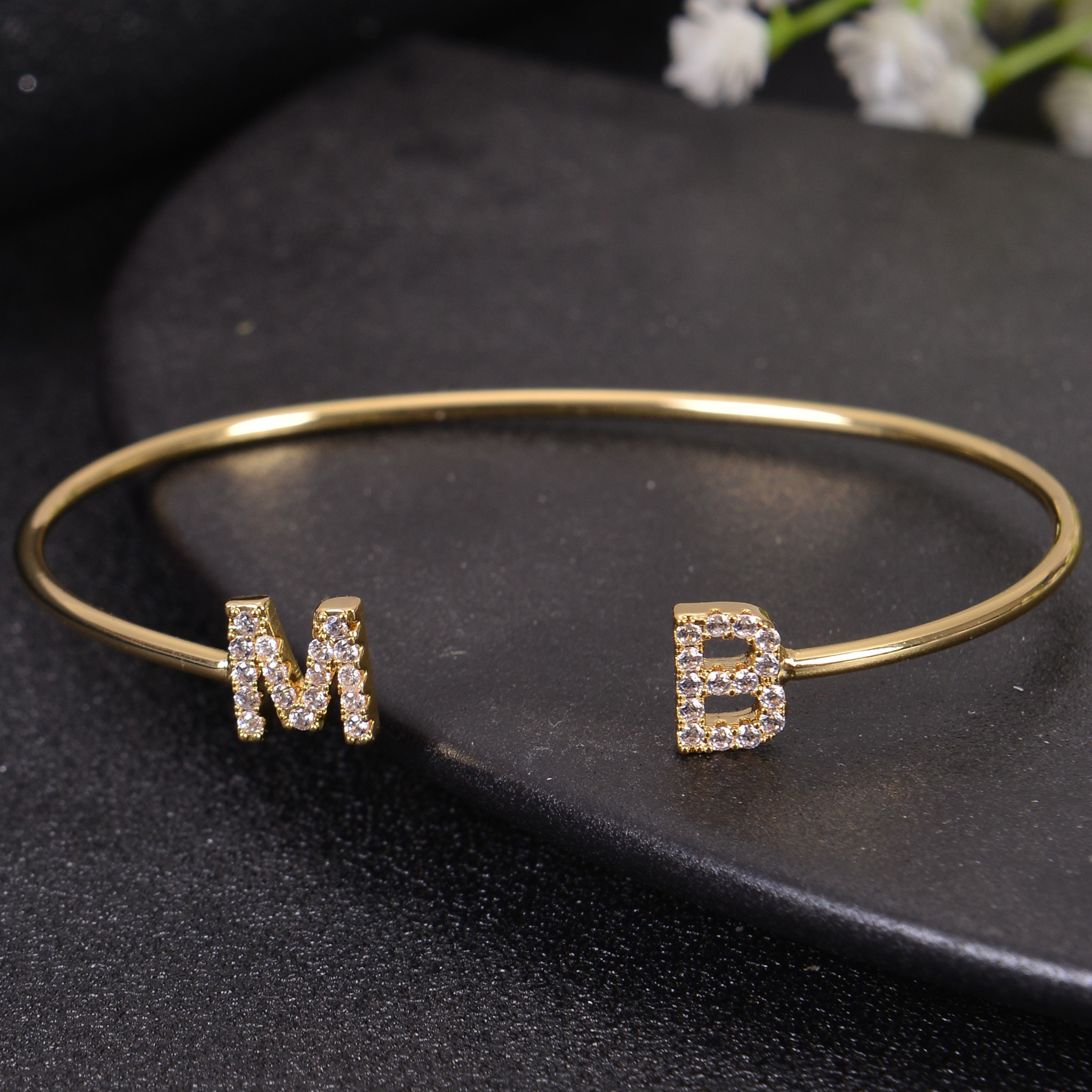 Diamond Initial Bracelet: Personalized Two-letter Bangle - Etsy