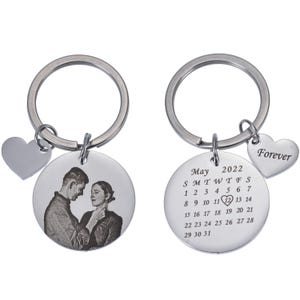 Personalized Anniversary Calendar Photo Engraved Keychain With Text | Custom Wedding Date ...