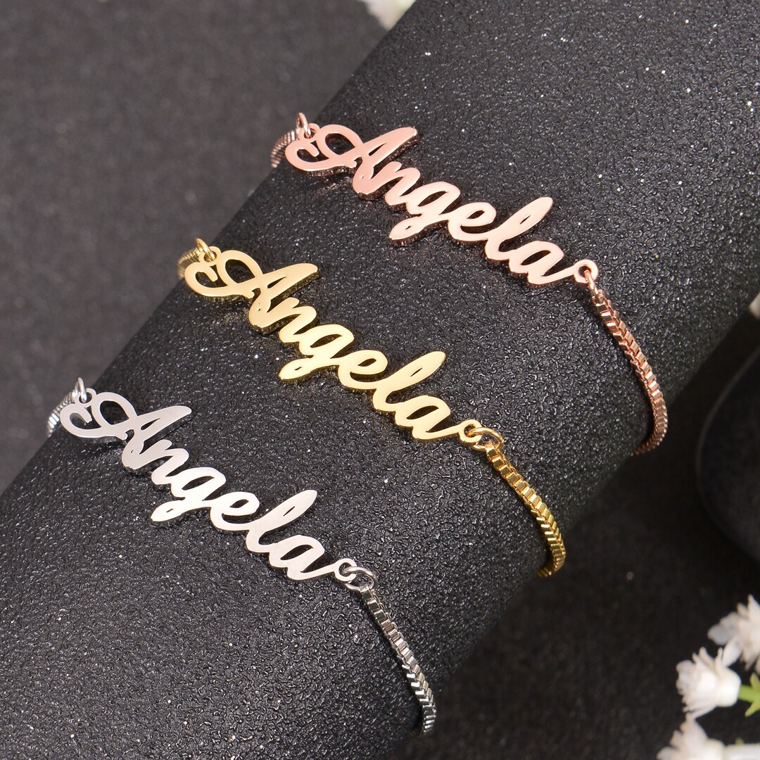 Personalized Name Bracelet in Gold, Silver & Rose Gold | Gift for Wife ...
