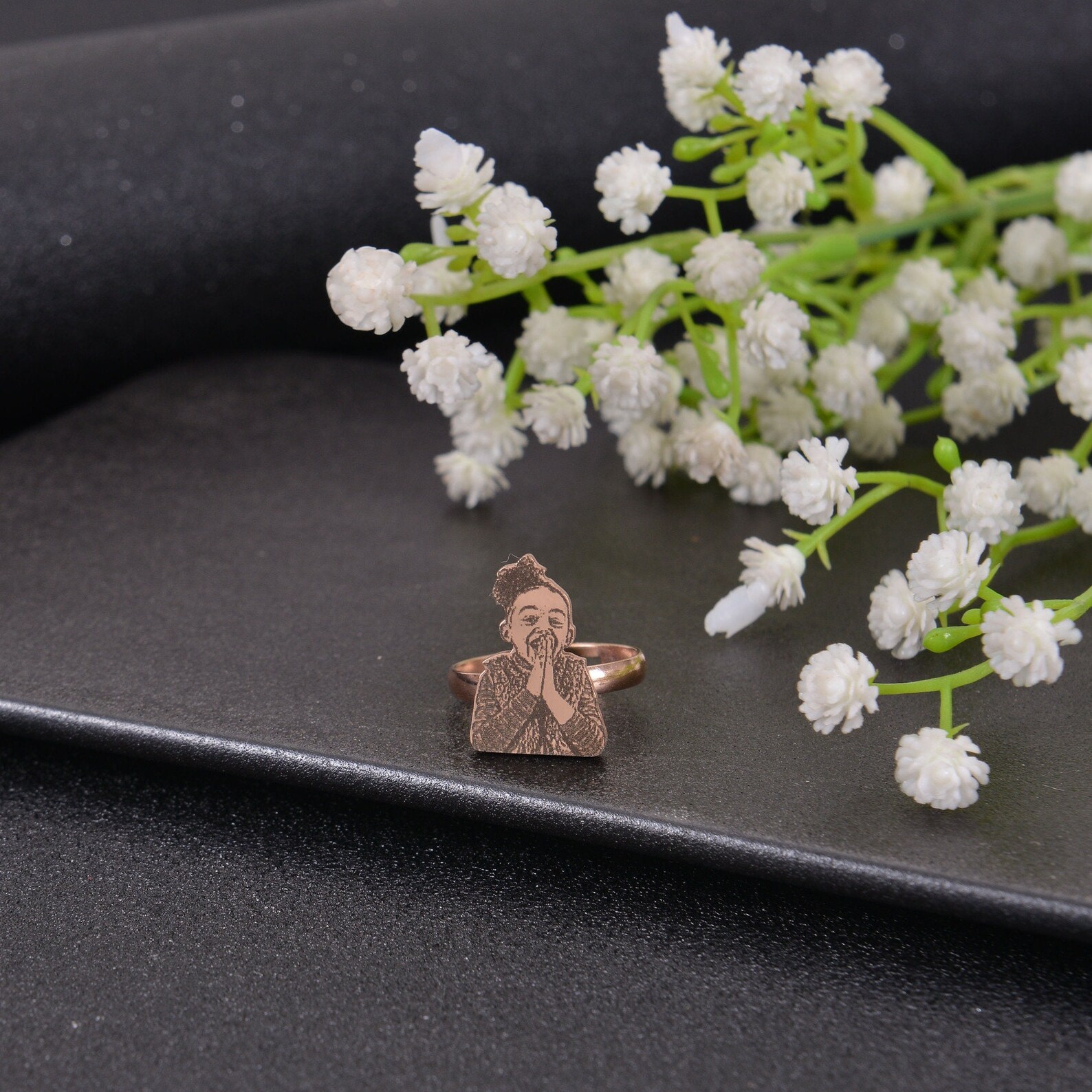 Photo Portrait Ring in Gold & 925 Sterling Silver Personalized Photo ...