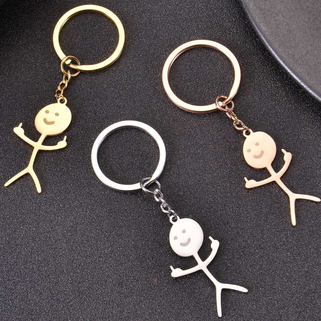 Funny Doodle Stickman Middle Finger Keychain in Gold, Silver, Rose Gold ...