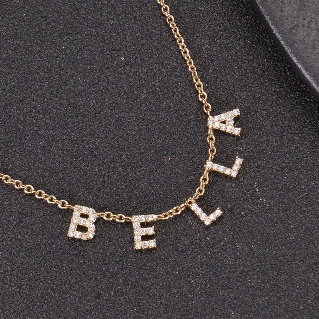 Diamond Studded Initial Name Necklace | Custom Letter Necklace ...