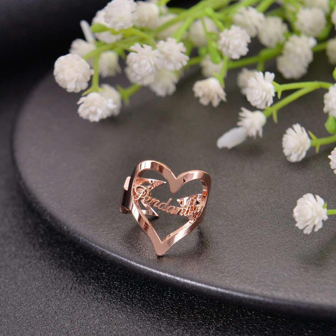 Personalized Heart Shape Name Ring in Multiple Fonts| Heart Name Ring ...
