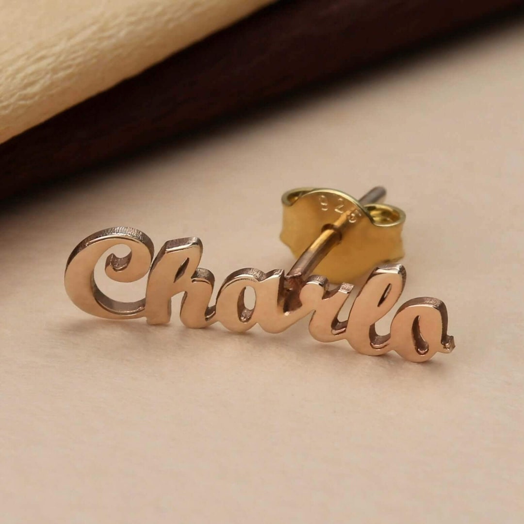 Personalized Name Stud Earrings: Sterling Silver, Gold, Rose Gold - Etsy