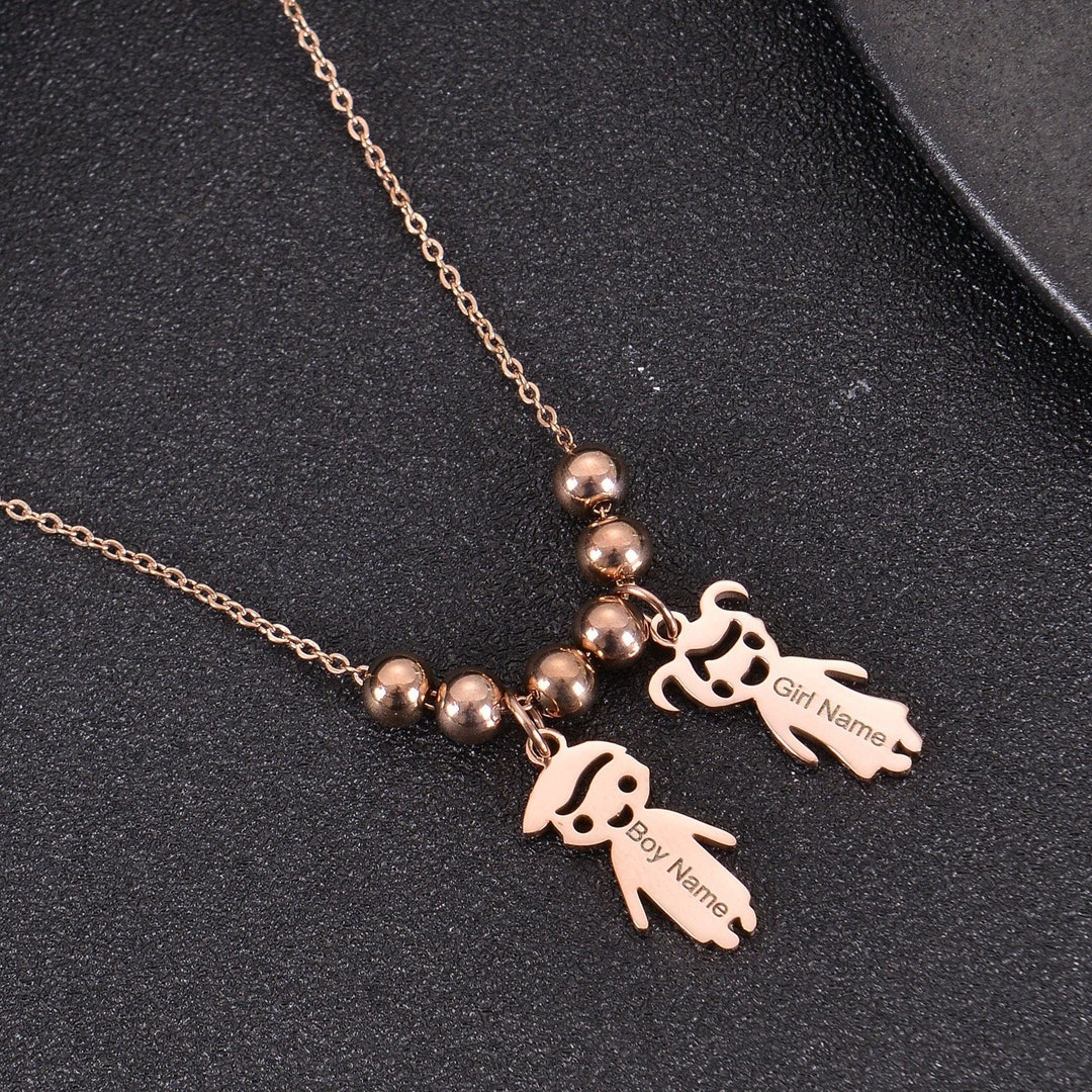 Personalized Family Pendant Necklace: Engraved Boy & Girl Charm - Etsy