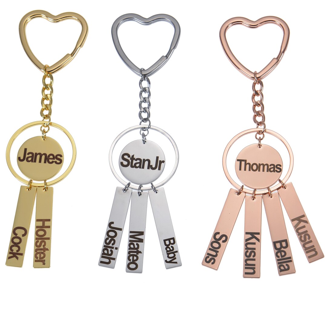 Personalized Multiple Bar Names Keychain in Gold, Silver and Rose Gold ...