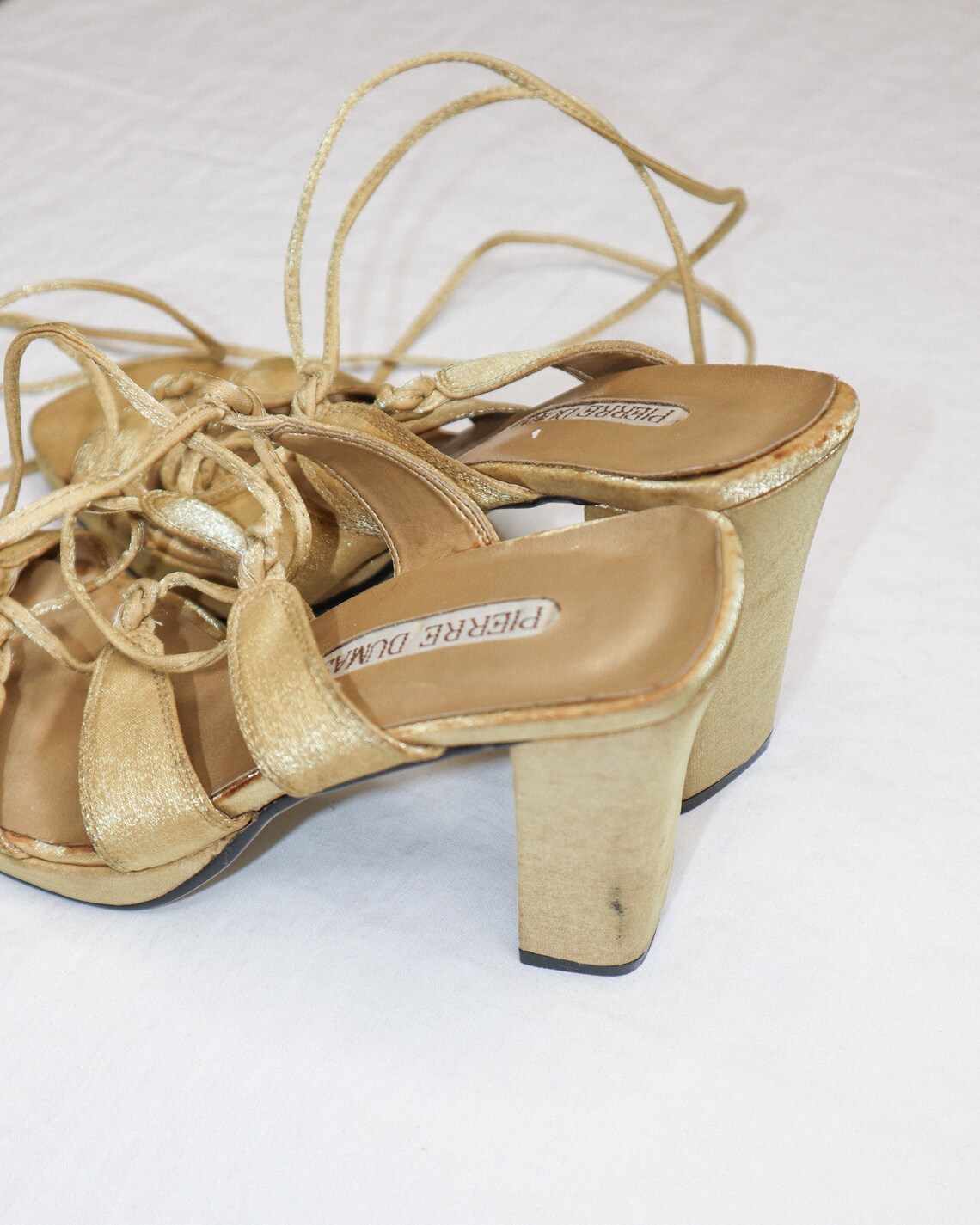 Vintage 2000s Gold Sparkle Lace up Block Heel Sandals - Etsy