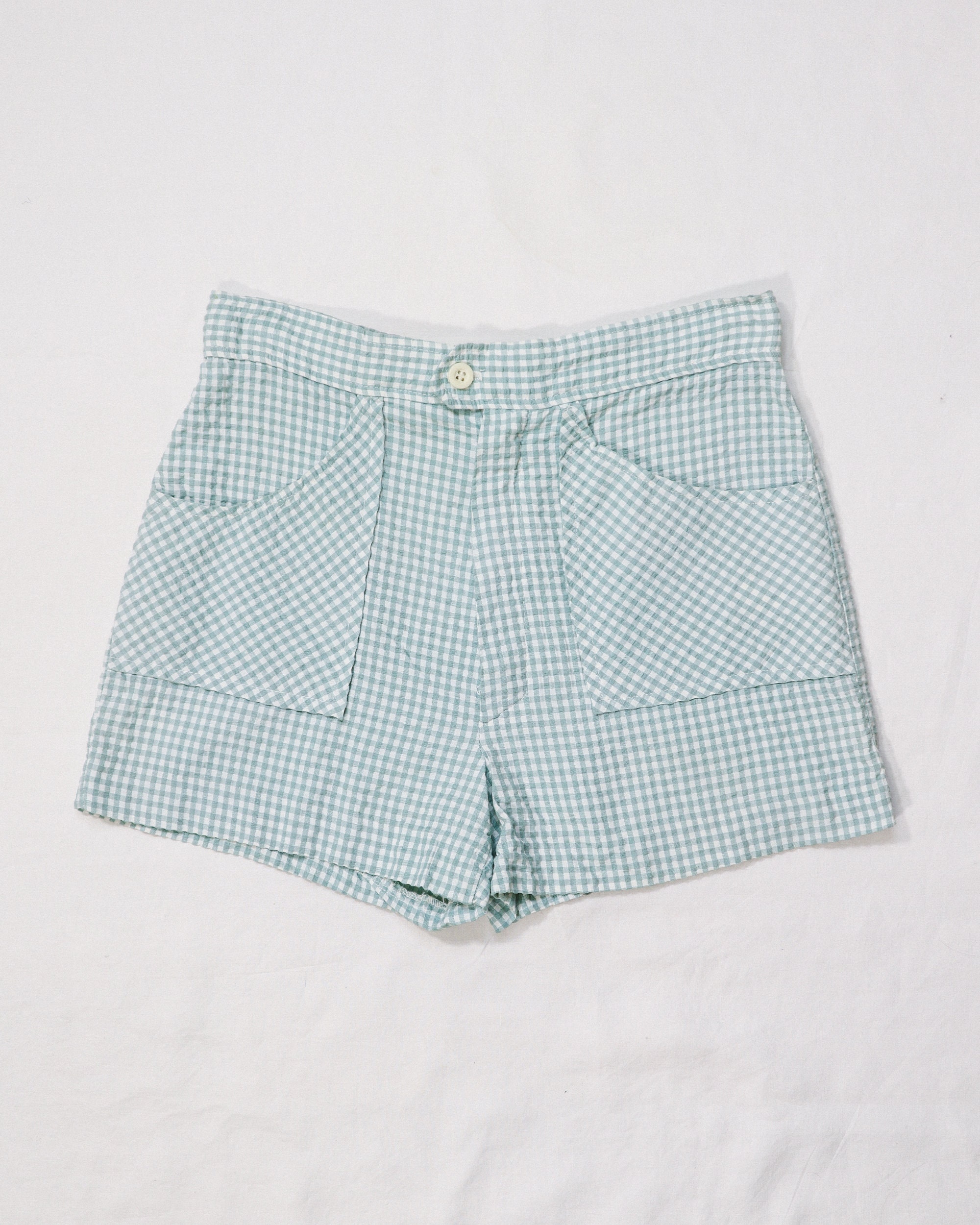 True Vintage 1950s 1960s Green And White Gingham Seersucker Shorts High
