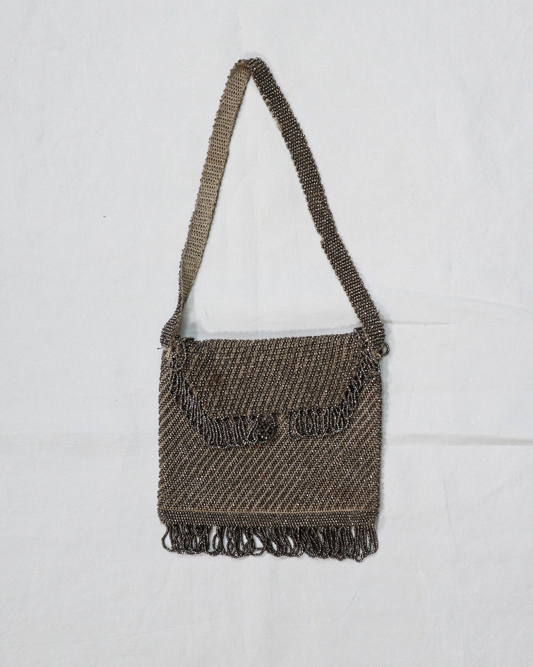Antique 1910s 1920s Metallic Beaded Evening Bag With Fringe - Etsy