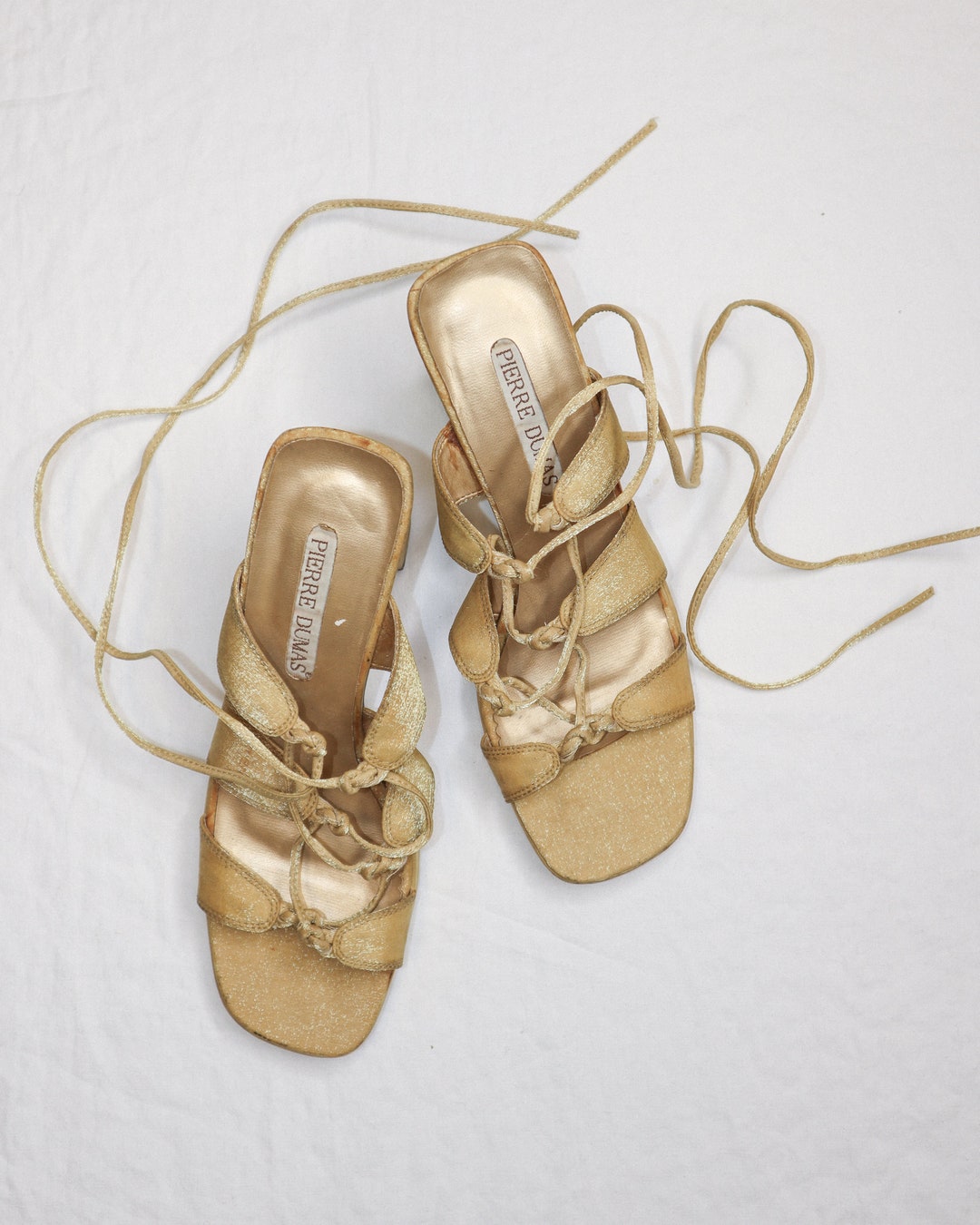 Vintage 2000s Gold Sparkle Lace up Block Heel Sandals - Etsy