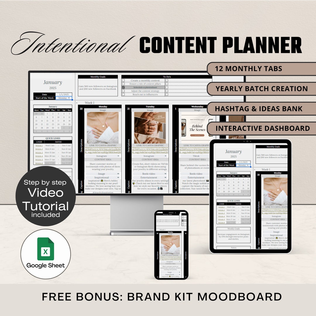 Social Media Content Planner Spreadsheet Template Monthly Content ...
